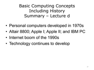 Basic Computing Concepts Including History | Lecture 2D | PPTX