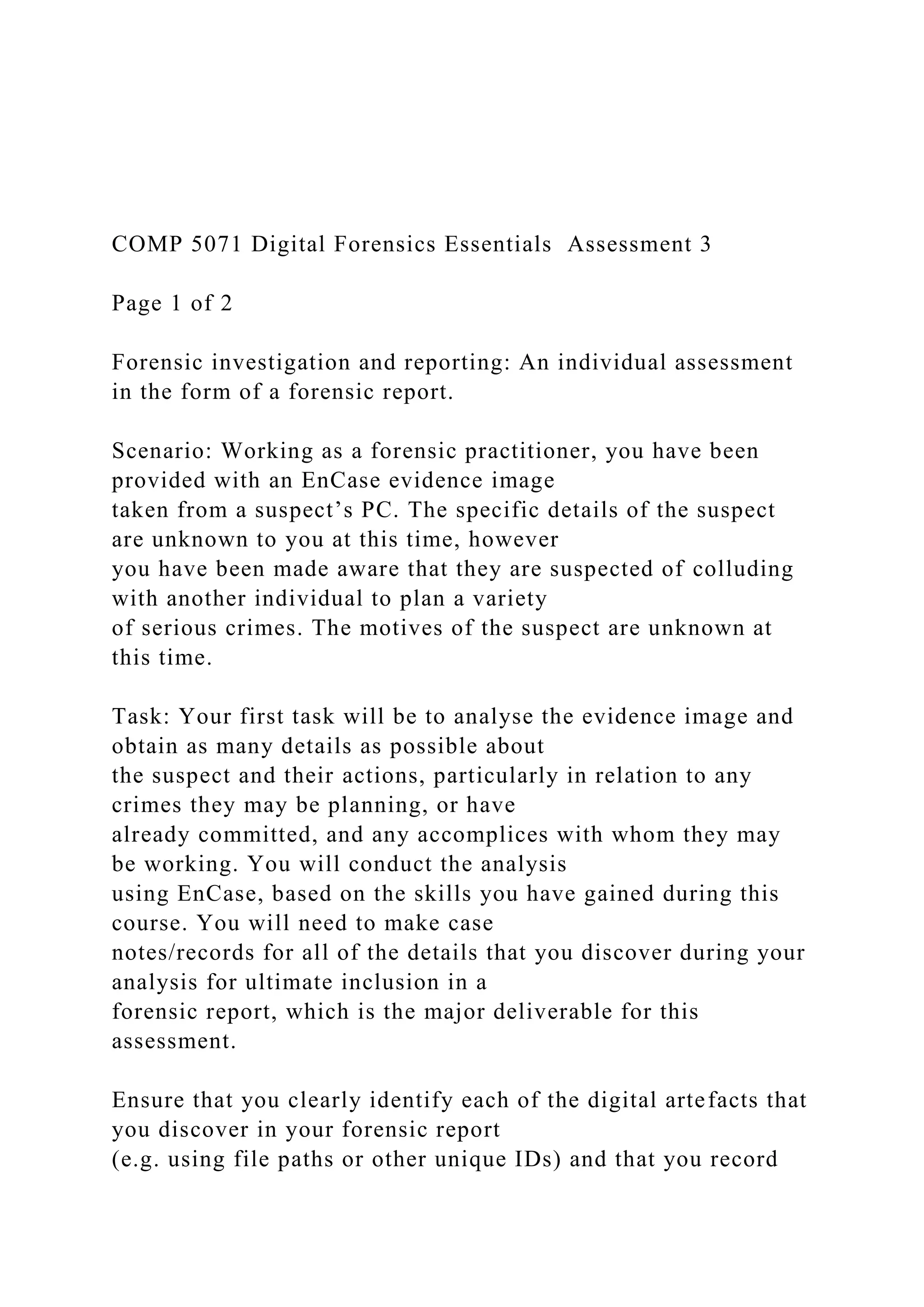 COMP 5071 Digital Forensics Essentials Assessment 3 Page .docx