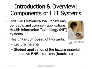 Course 7 Unit 1 – Introduction & Overview: Components of HIT Systems | PDF