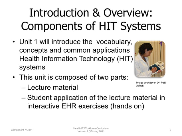 Course 7 Unit 1 – Introduction & Overview: Components of HIT Systems | PDF