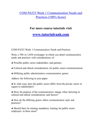 COM PA 523 Effective Communication/tutorialrank.com