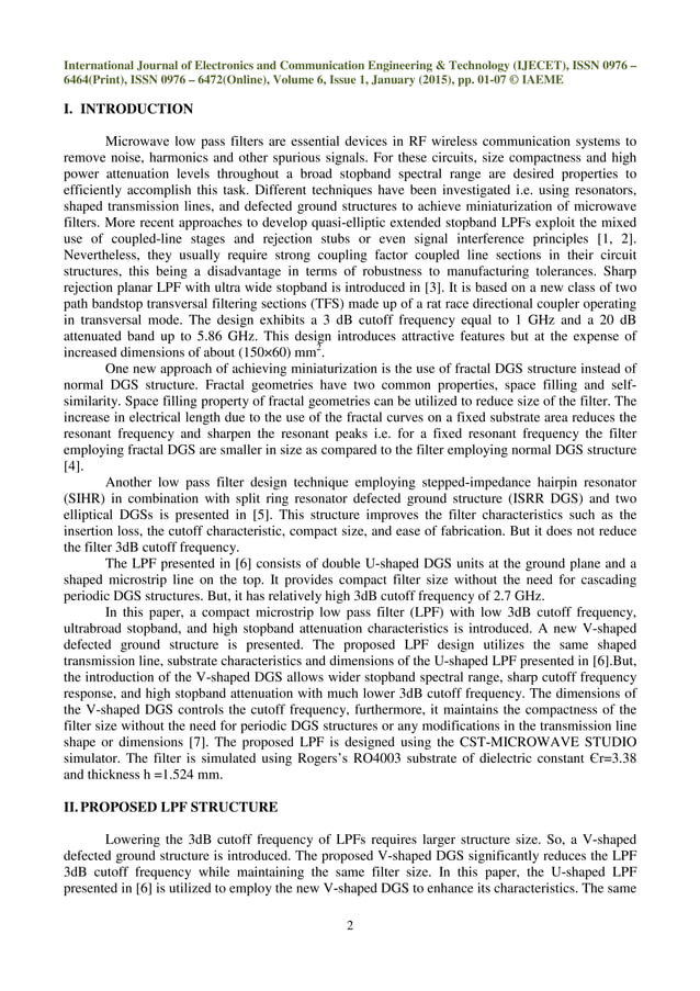 Compact lpf design with low cutoff frequency using v shaped dgs ...