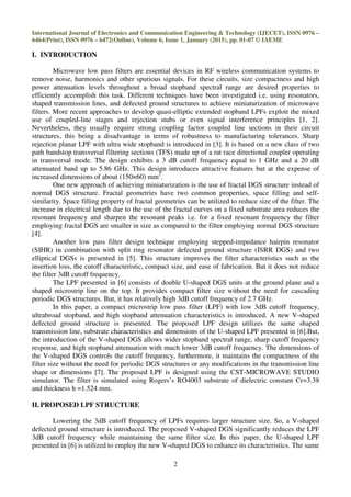 Compact lpf design with low cutoff frequency using v shaped dgs ...