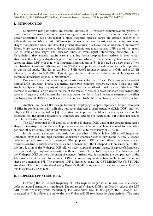 Compact Lpf Design With Low Cutoff Frequency Using V Shaped Dgs Struc