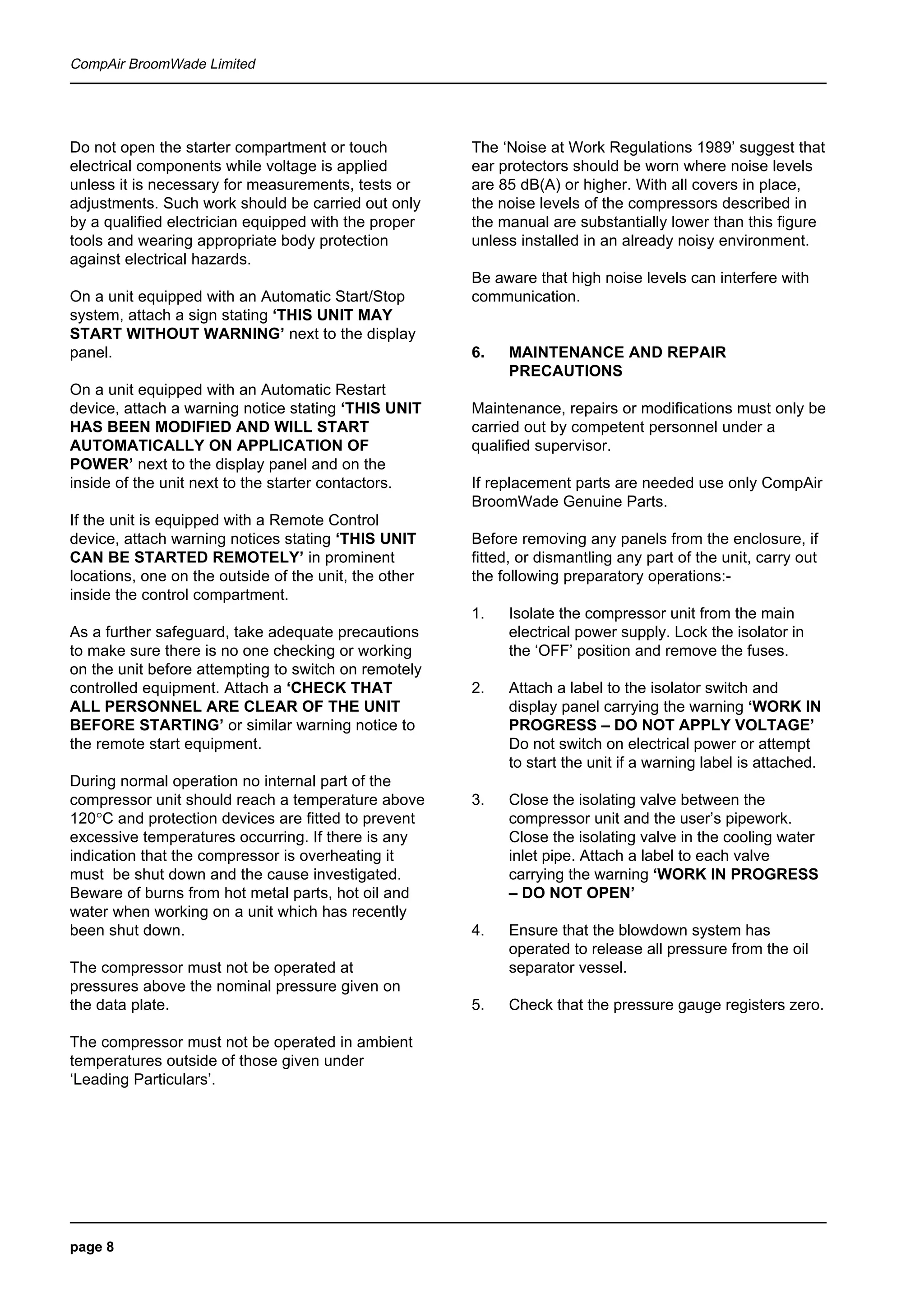 Compair cyclon-3 air compressor user manual-parts supplier | PDF