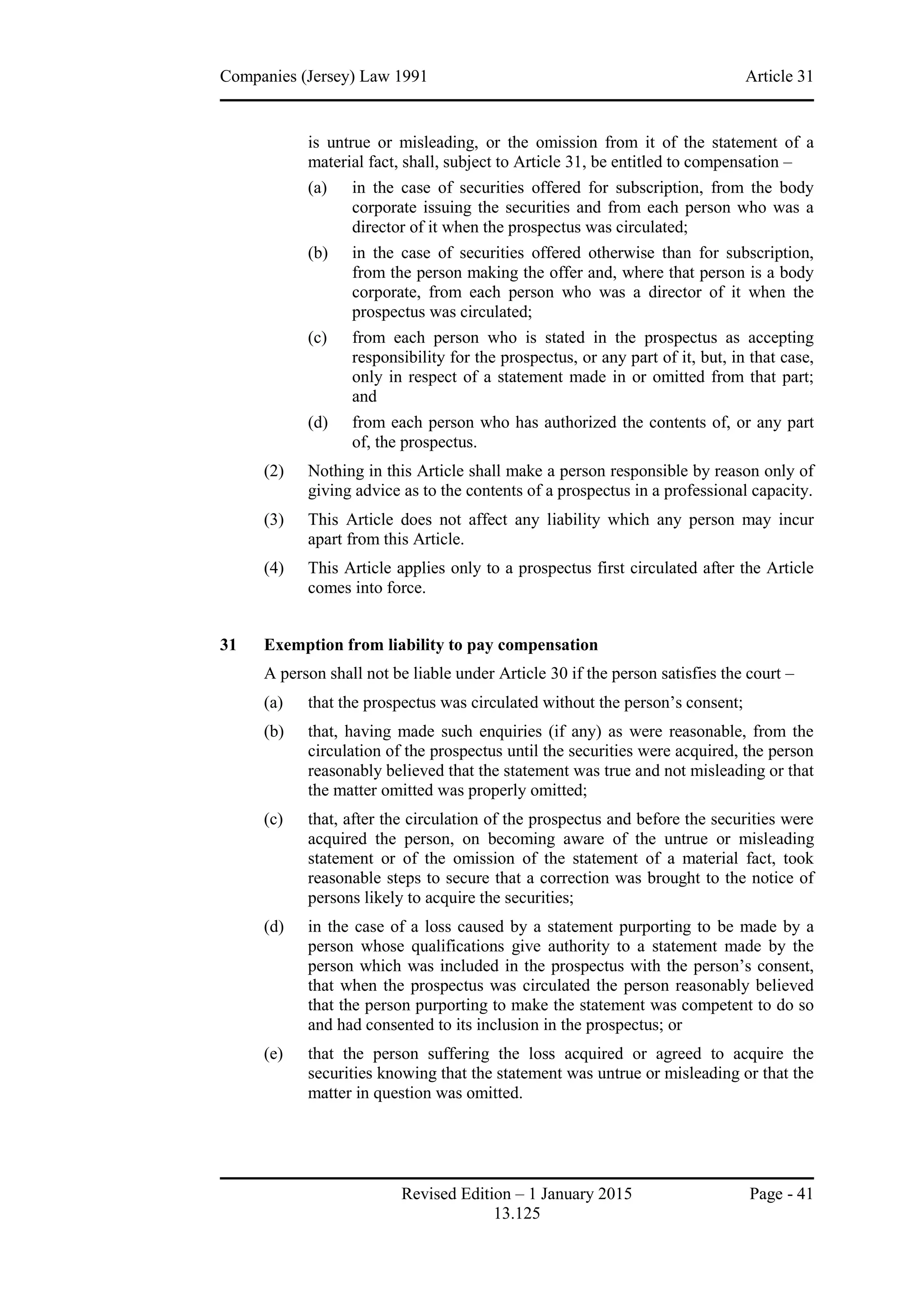 Companies (Jersey) Law 1991 Revised Edition 1-Jan-2015 | PDF