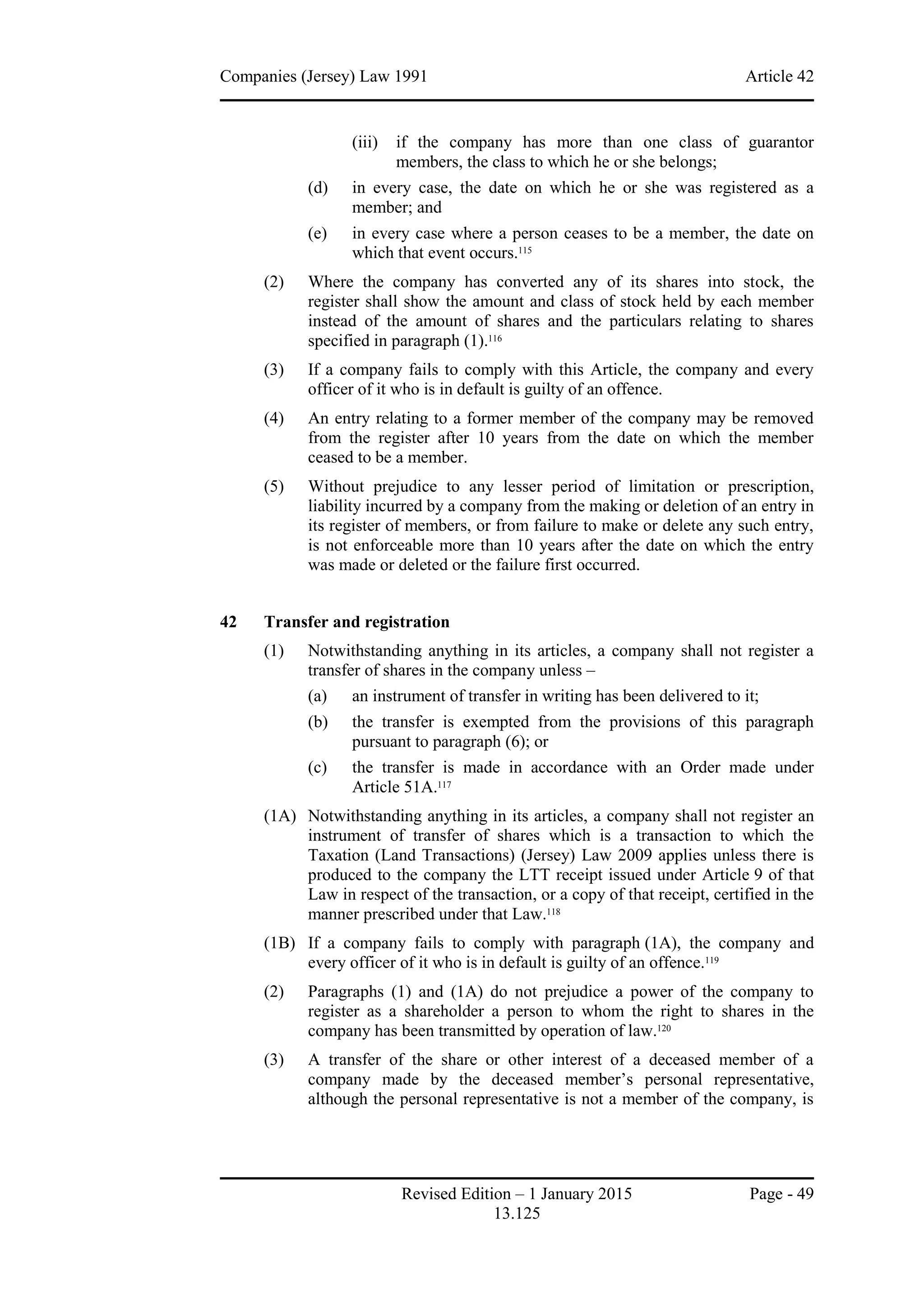 Companies (Jersey) Law 1991 Revised Edition 1-Jan-2015 | PDF