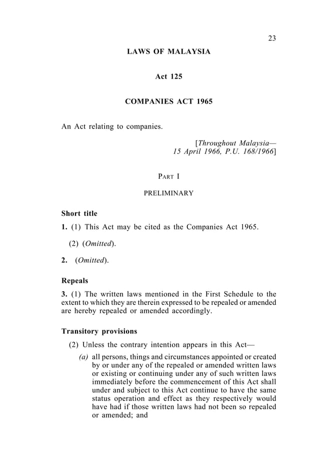 Companies act 1965 | PDF | Business Accounting & Finance | Business