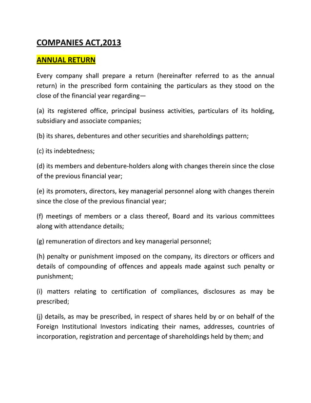 CONCEPT OF ANNUAL RETURN( COMPANIES ACT,2013) | PDF