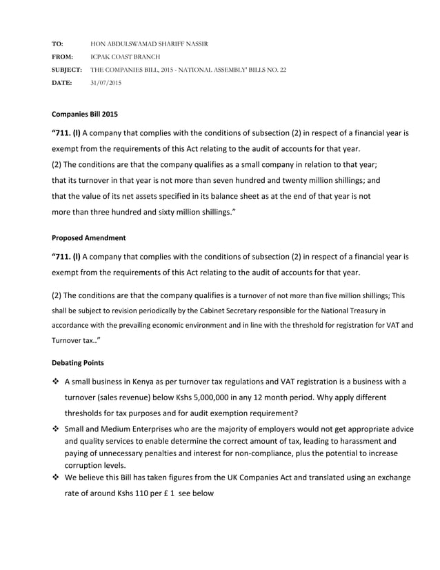 Companies bill amendment proposal given to Hon Abdulswamad Shariff ...