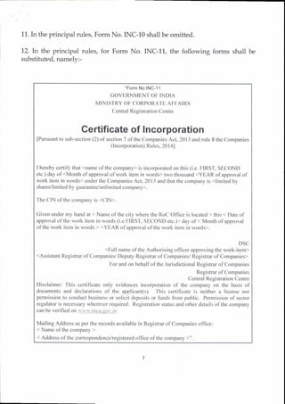 Companies (Incorporation) Third Amendment Rules, 2016 | PDF