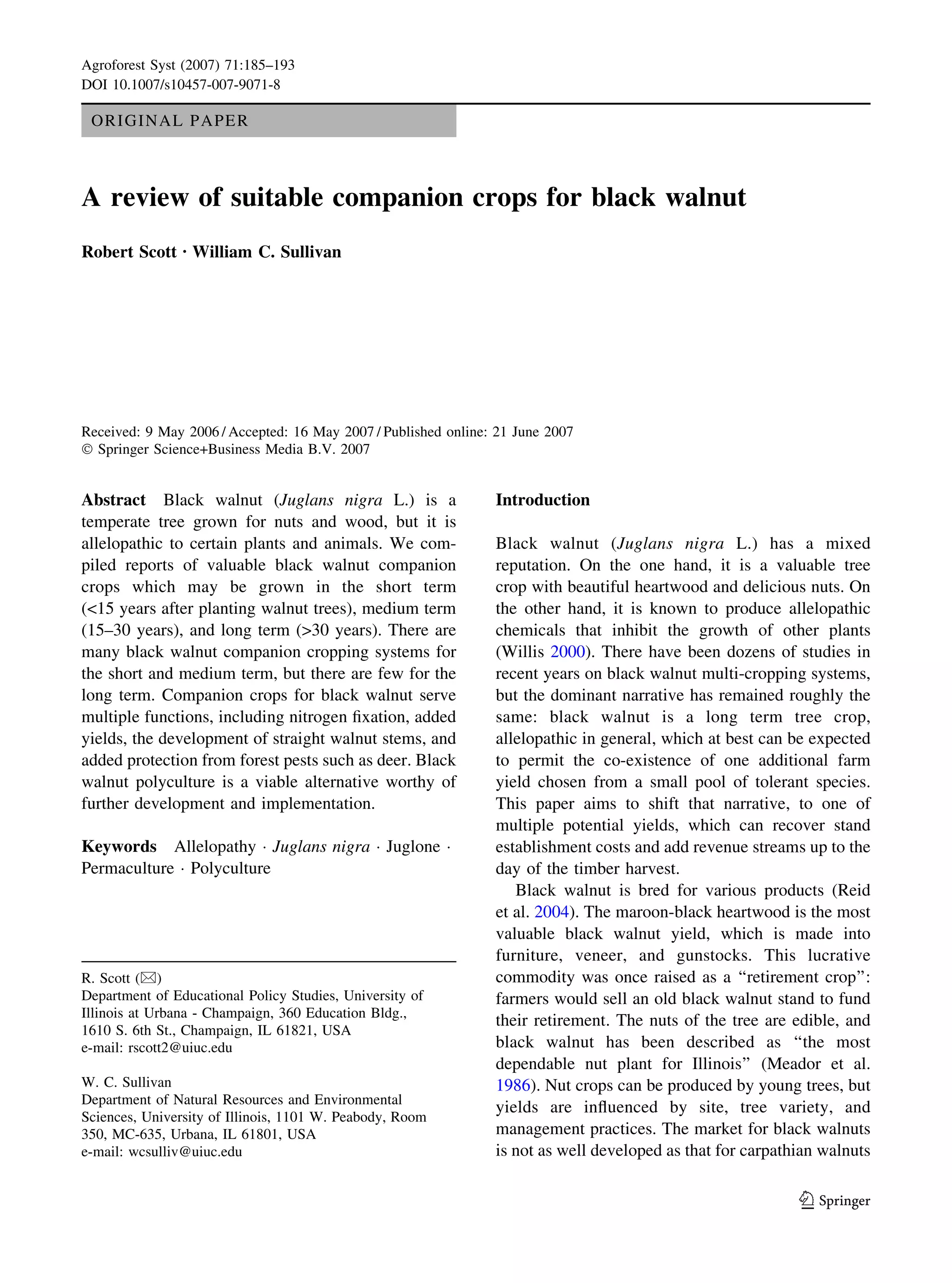 A Review of Suitable Companion Crops for Black Walnut | PDF