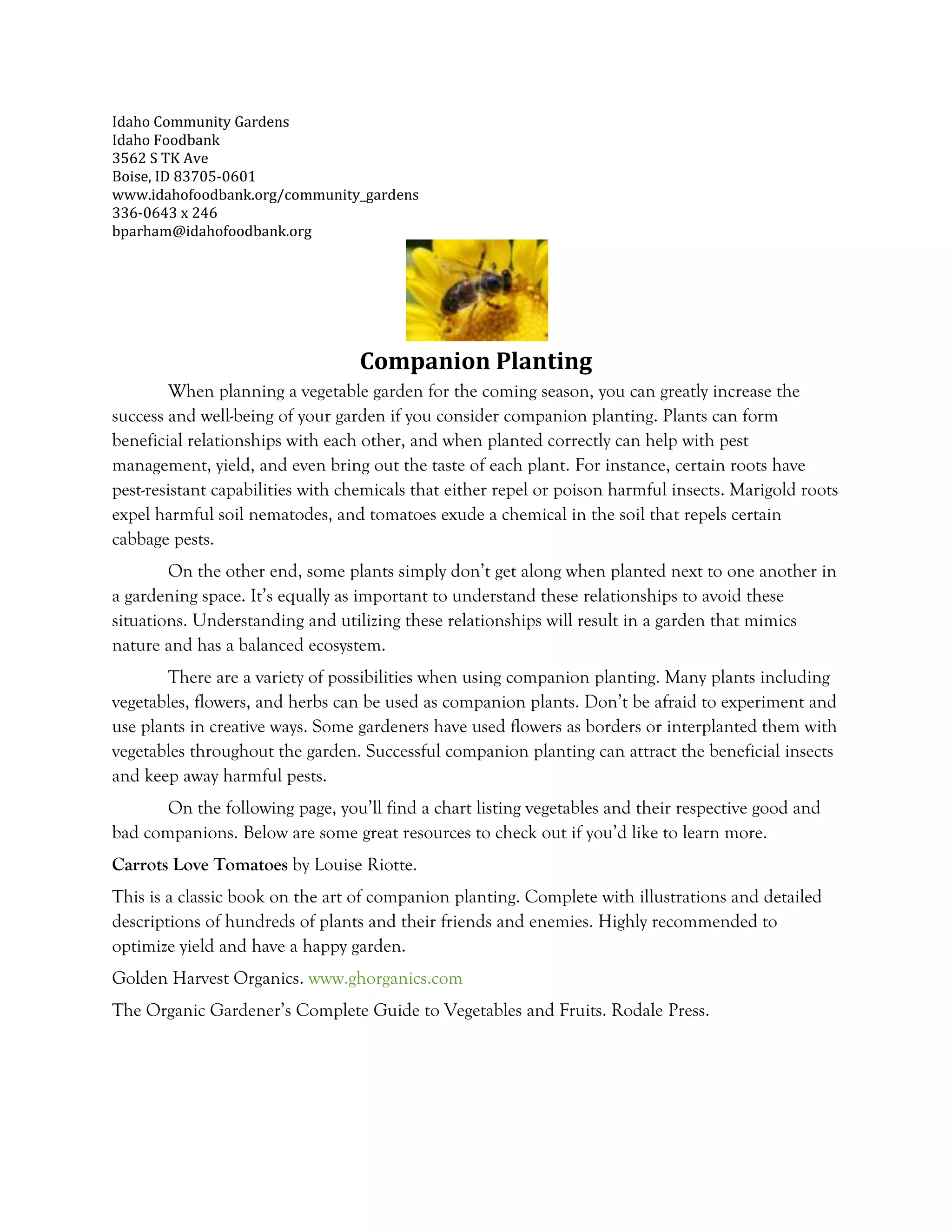 Companion Planting - Idaho Food Bank | PDF