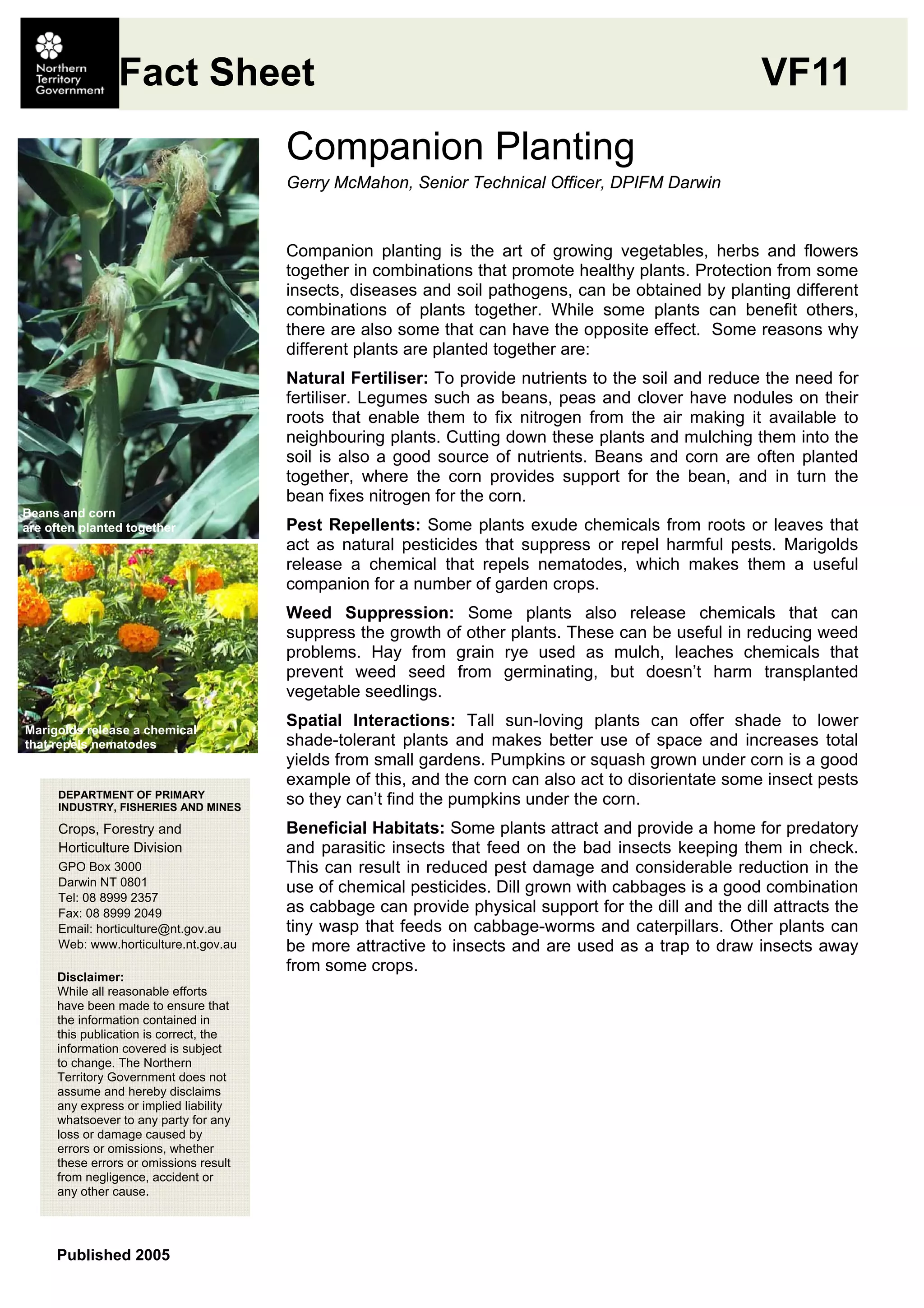 Companion Planting Fact Sheet - Darwin, Australia | PDF