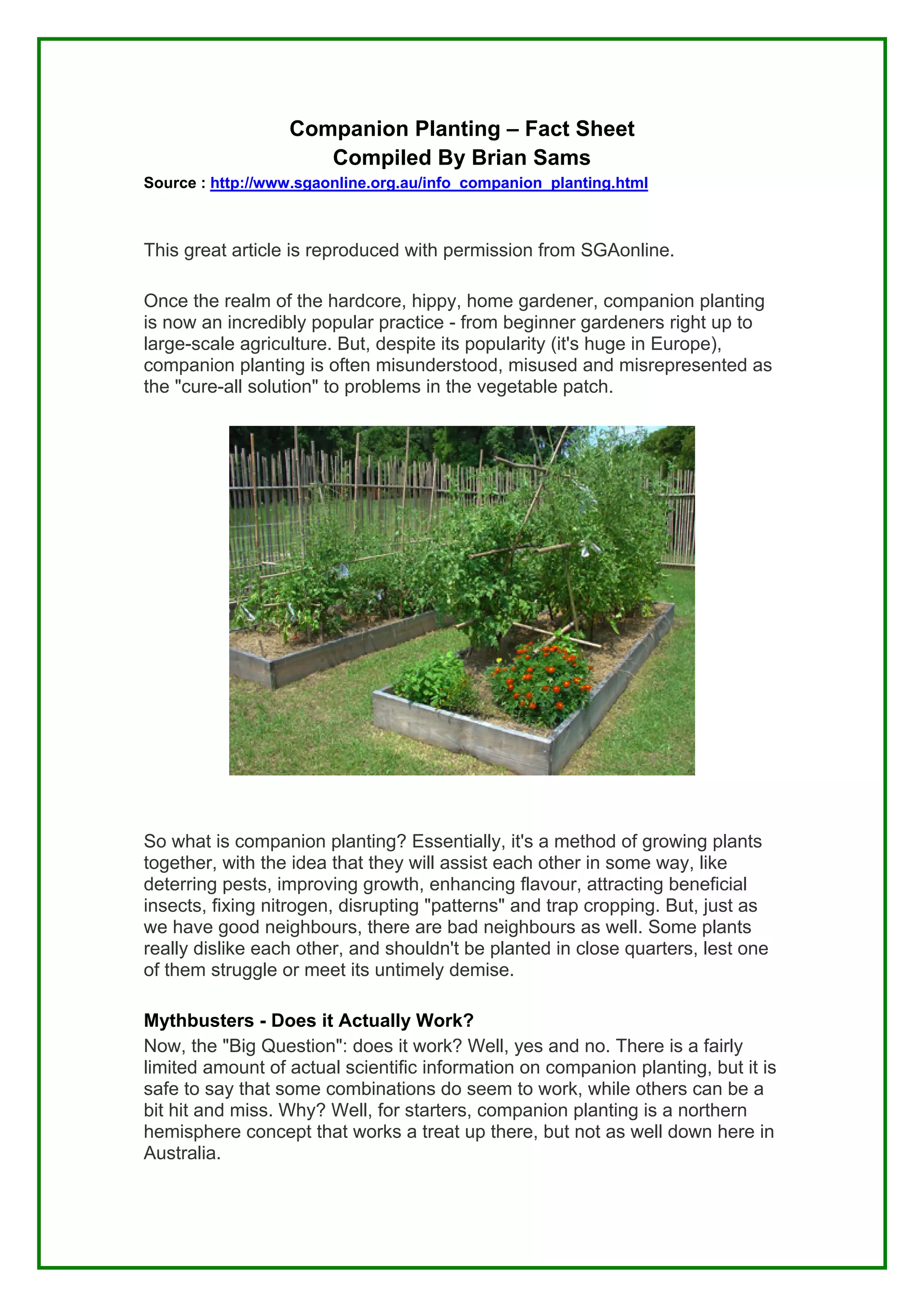 Companion Planting Fact Sheet - Sustainability Gardening Australia | PDF