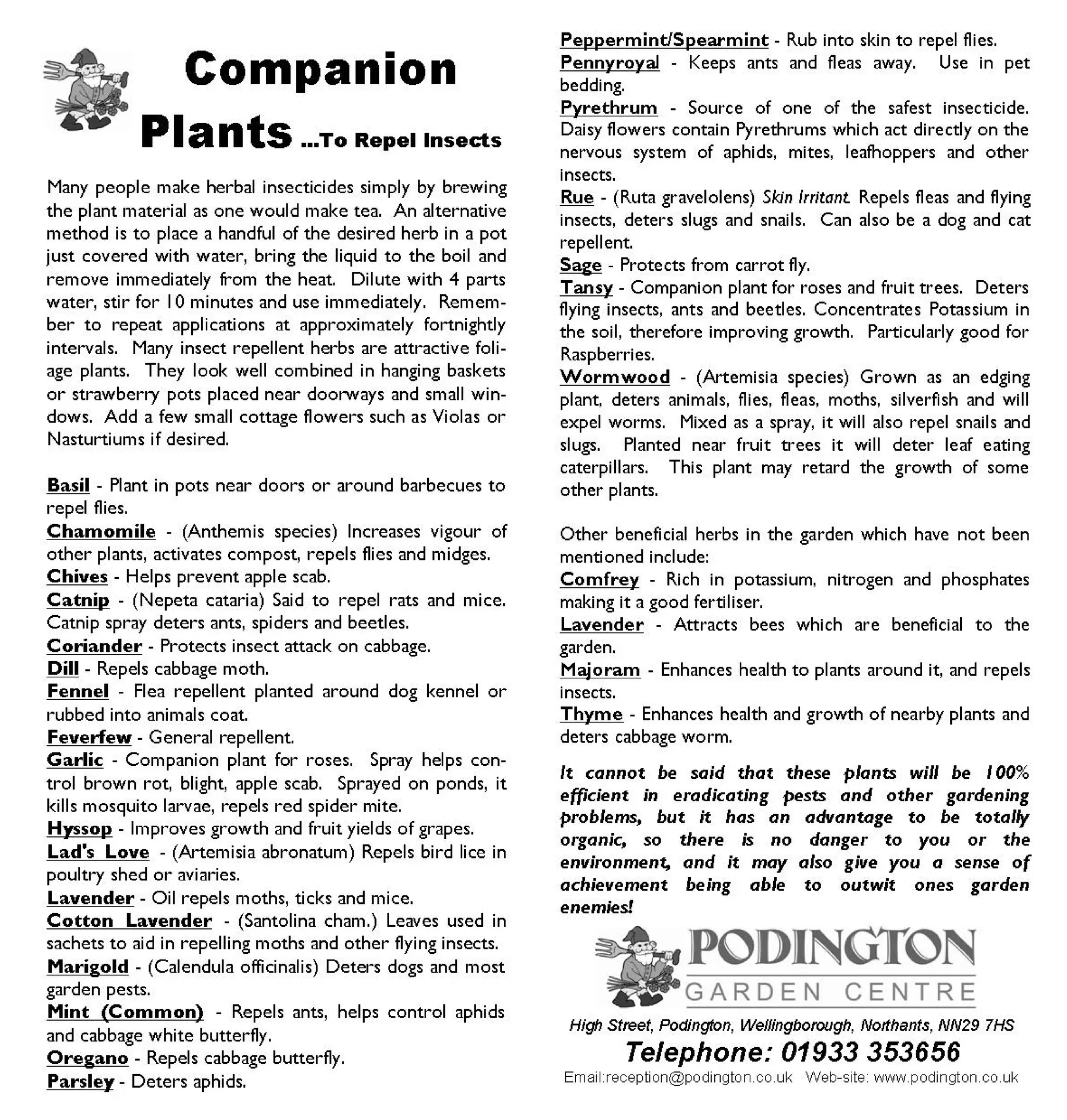 Companion Plants to Repel Insects - Podington Garden Centre | PDF ...