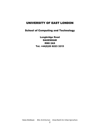 Green Roofs for Urban Agriculture - University of East London | PDF