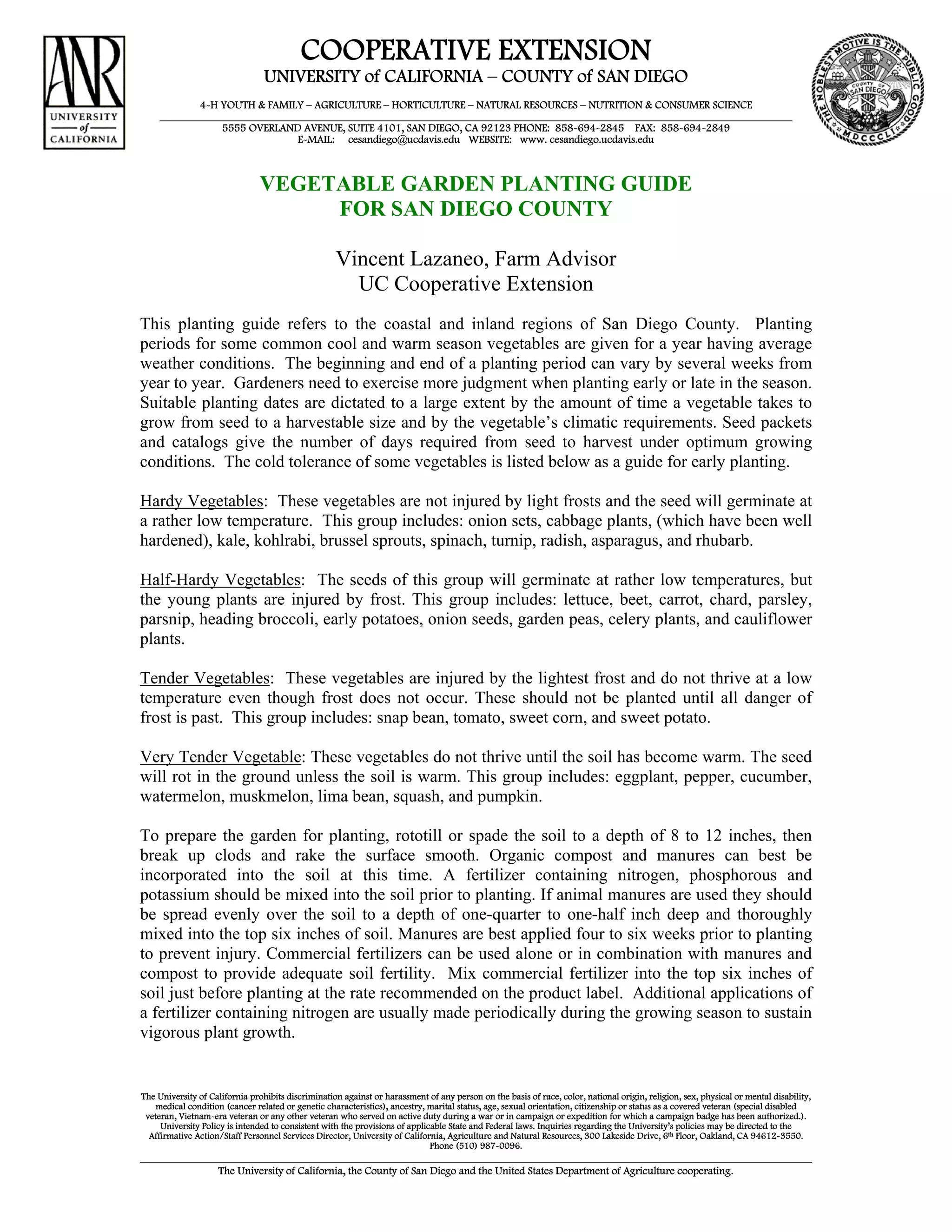 Vegetable Garden Planting Guide for San Diego County - University of ...