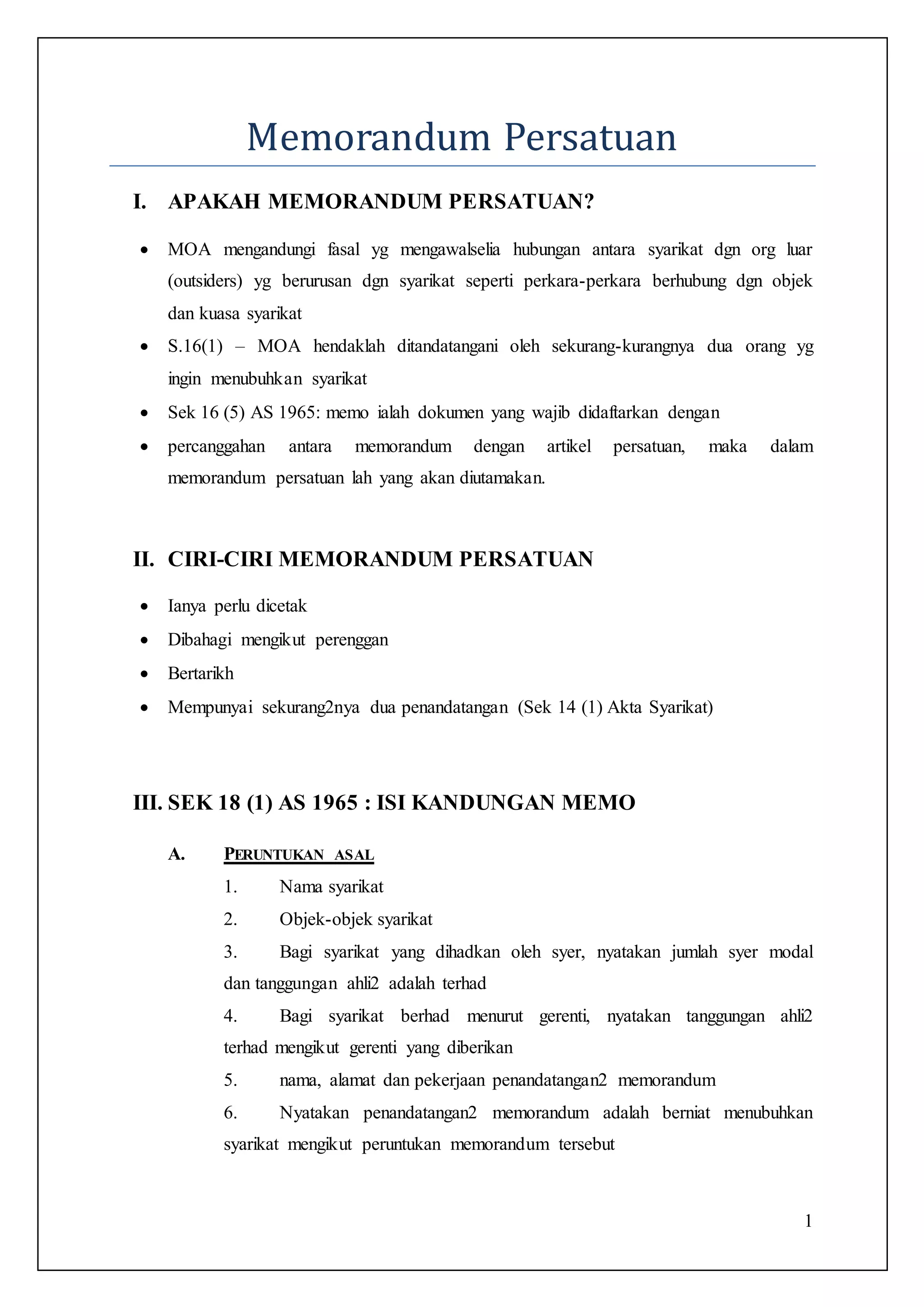 memorandum persatuan syarikat | DOCX