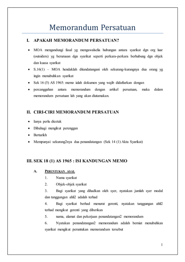 memorandum persatuan syarikat | DOCX
