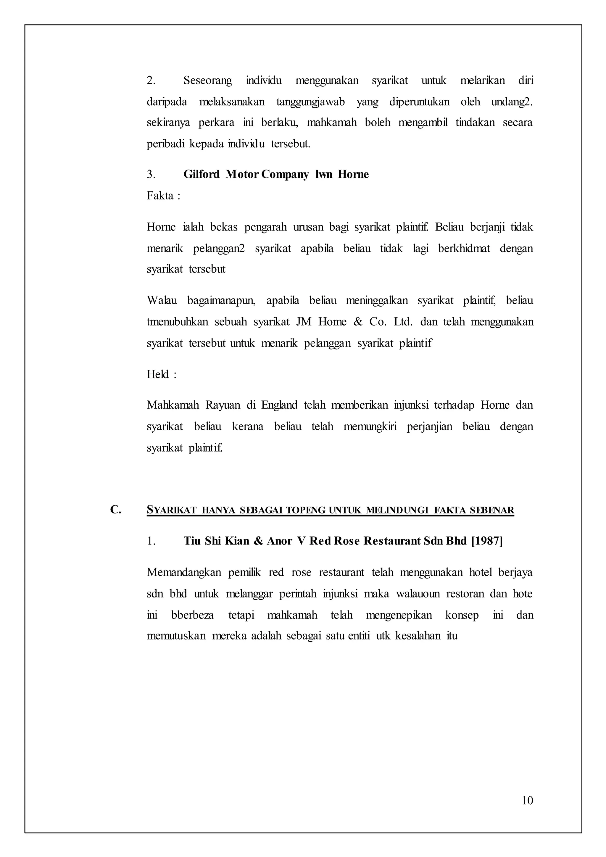 Konsep syarikat, konsep tirai perbadanan dan pengecualiannya, jenis ...