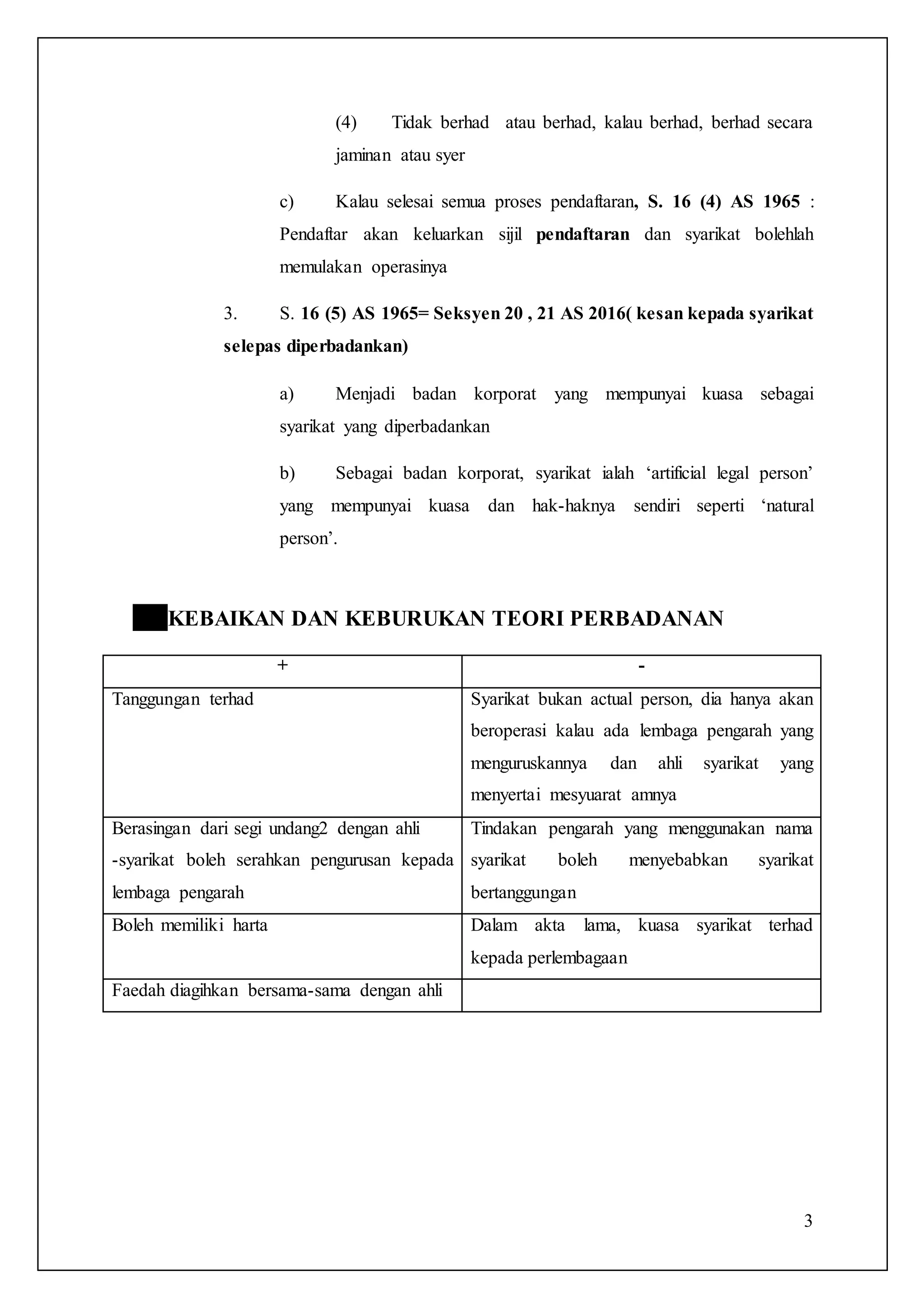 Konsep syarikat, konsep tirai perbadanan dan pengecualiannya, jenis ...
