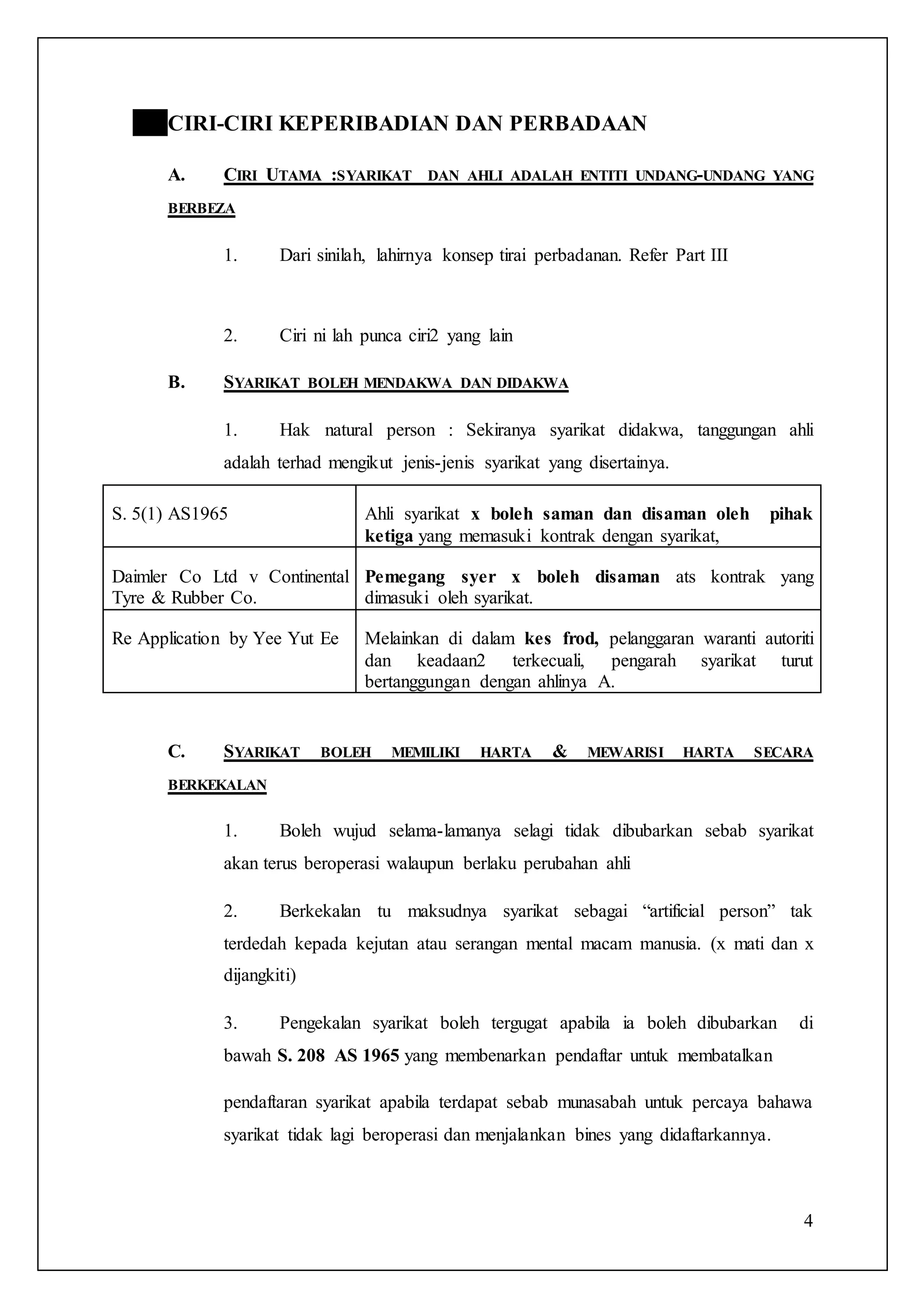 Konsep syarikat, konsep tirai perbadanan dan pengecualiannya, jenis ...