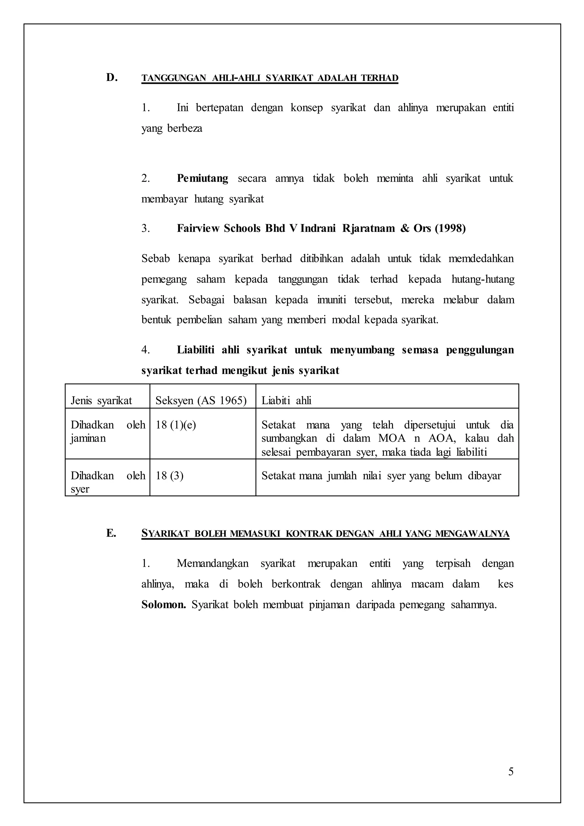 Konsep syarikat, konsep tirai perbadanan dan pengecualiannya, jenis ...