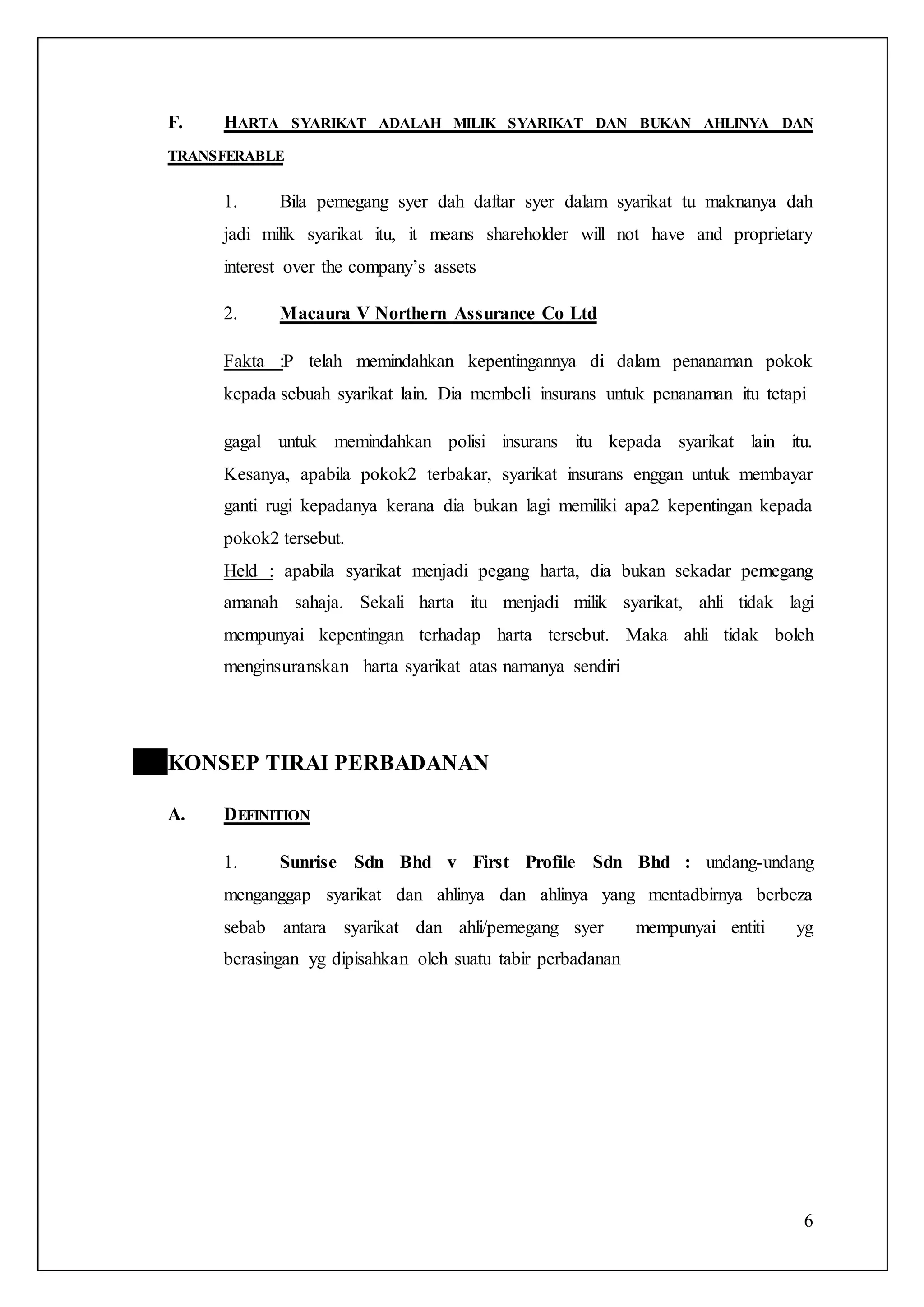 Konsep syarikat, konsep tirai perbadanan dan pengecualiannya, jenis ...