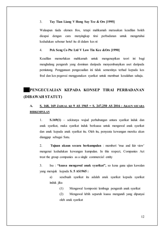 Konsep syarikat, konsep tirai perbadanan dan pengecualiannya, jenis ...