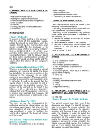 Company Law II - Maintenance of Capital | PDF