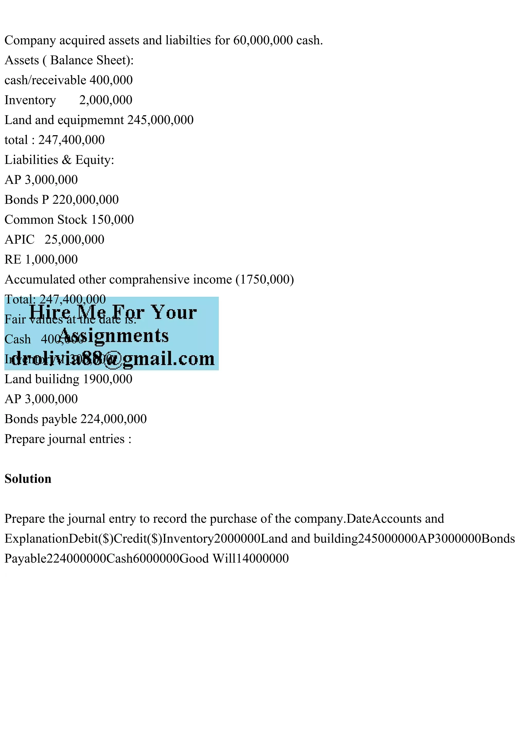 Company acquired assets and liabilties for 60,000,000 cash.Assets .pdf