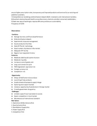 Company analysis of acme laboratories ltd | DOCX