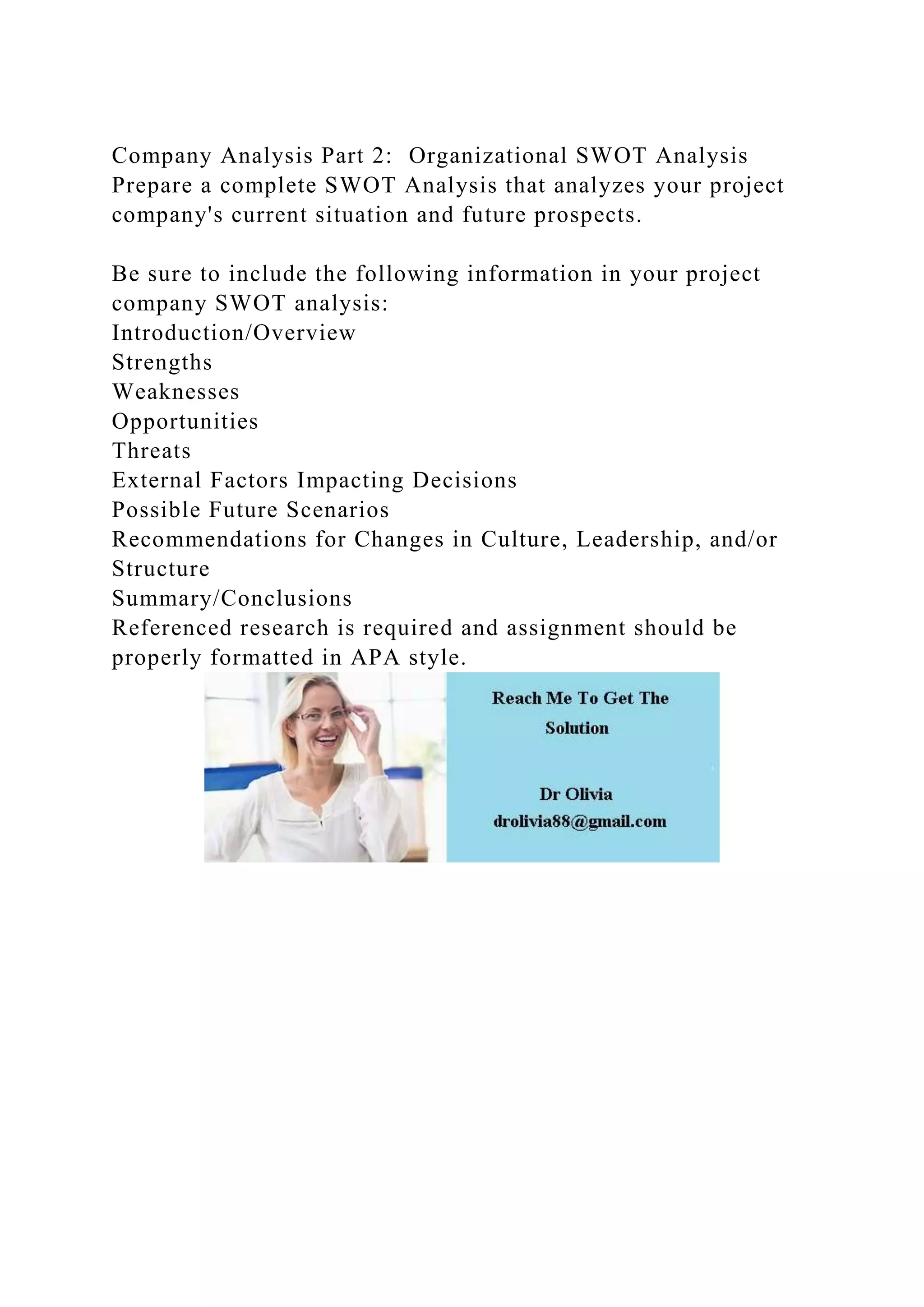 Organizational SWOT Analysis Part 2: Project Company Analysis | PDF
