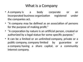 Company and its Types presented by abdullah wazir | PPTX