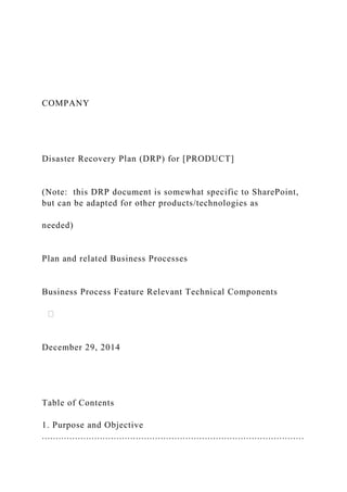 COMPANY Disaster Recovery Plan (DRP) for [PRODU.docx
