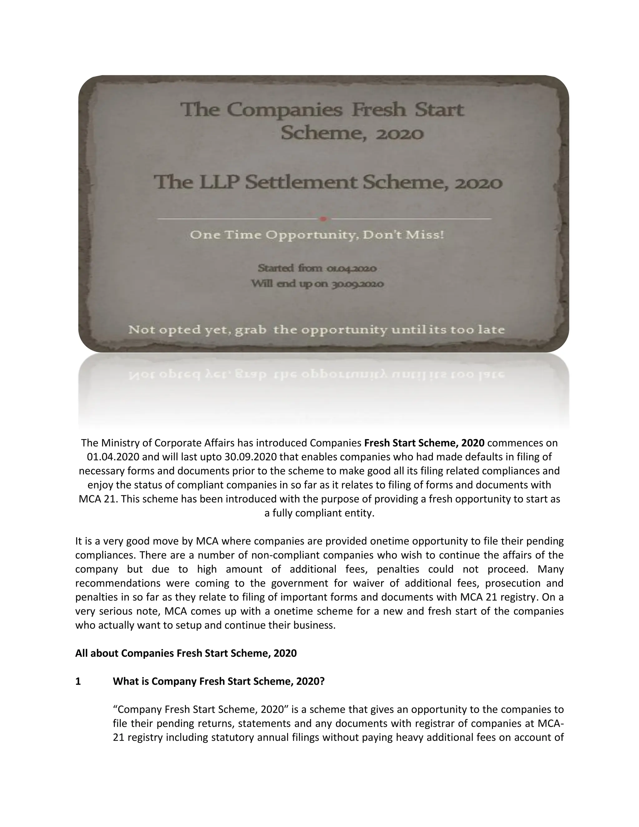 Company Fresh Start Scheme | PDF