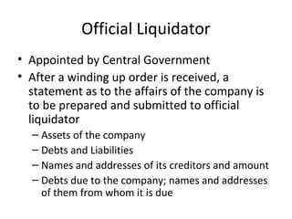 Company law part iii | PPT | Bankruptcy | Business Banking & Finance