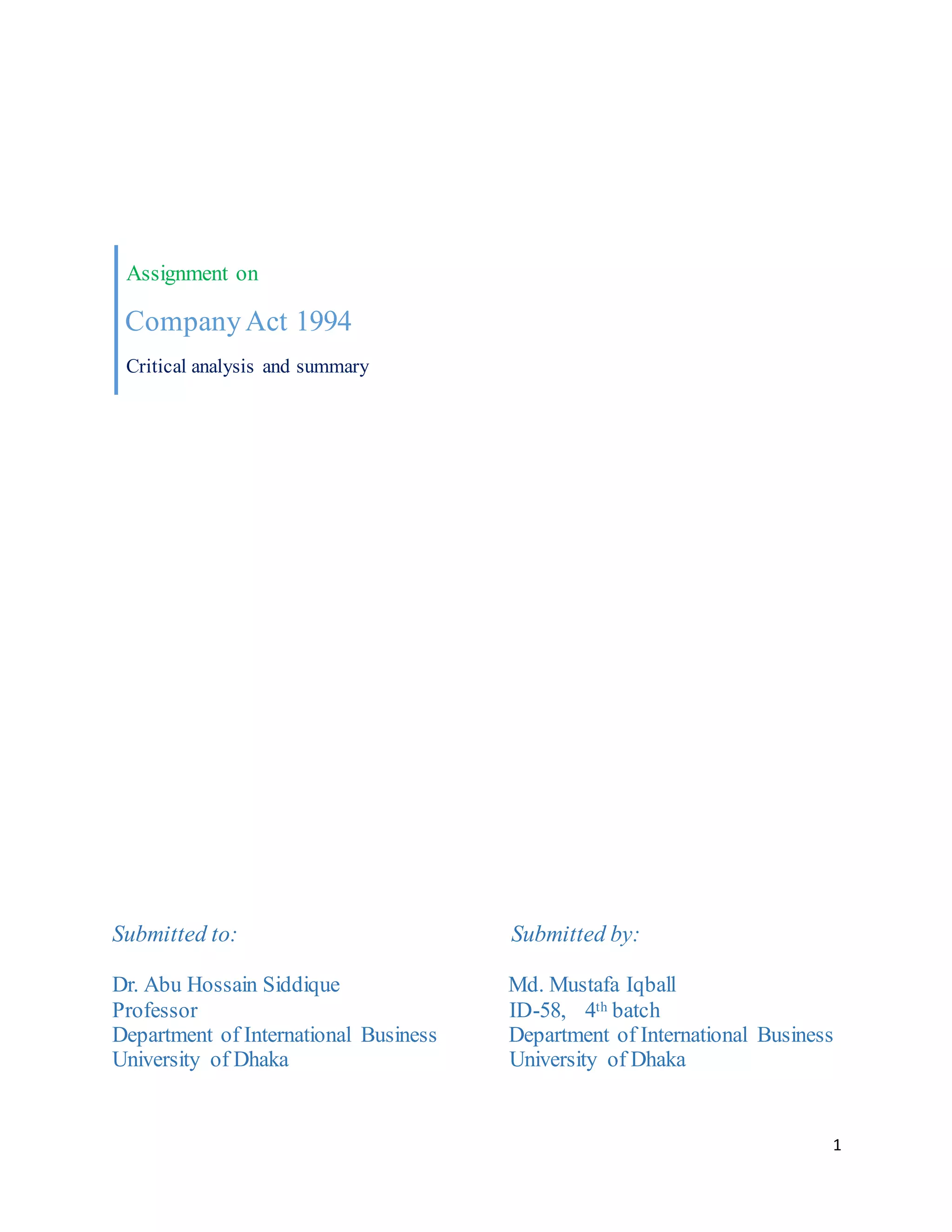 Company law 1994 summary final | DOCX