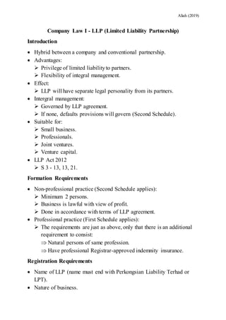 Company Law I - Limited Liability Partnership (LLP) | DOCX