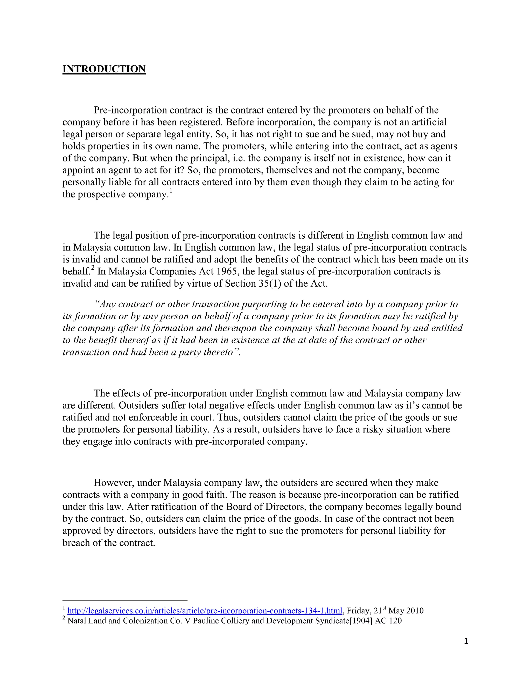 Company Law I - Pre-incorporation Contract | PDF