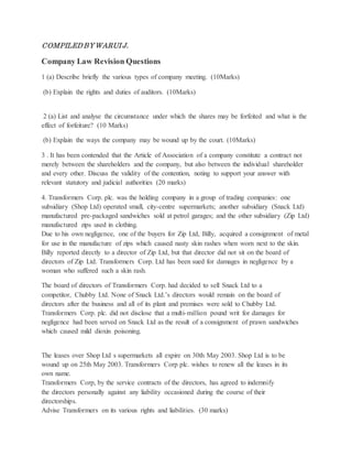 Company law revision questions 1 | DOCX