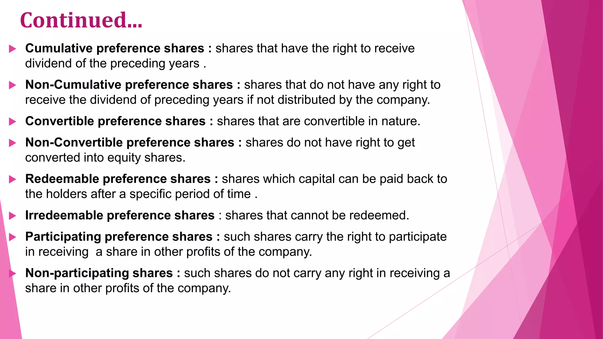 SHARES - MEANING , DEFINITION , CHARACTERISTICS AND ITS TYPES. | PPTX