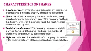 SHARES - MEANING , DEFINITION , CHARACTERISTICS AND ITS TYPES. | PPTX