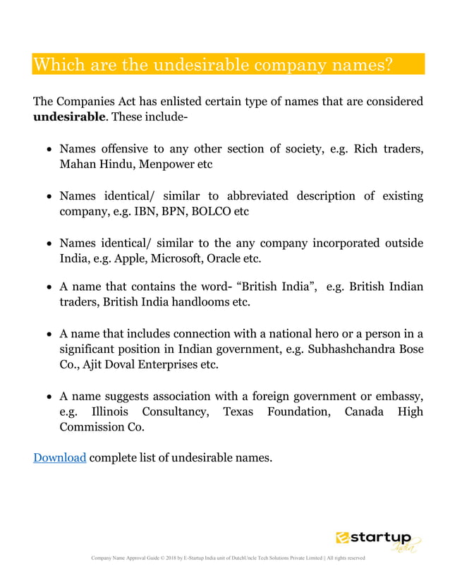 Get to know the basics of company name approval. | PDF