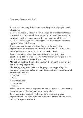 Company New snack food Executive Summary-briefly reviews .docx