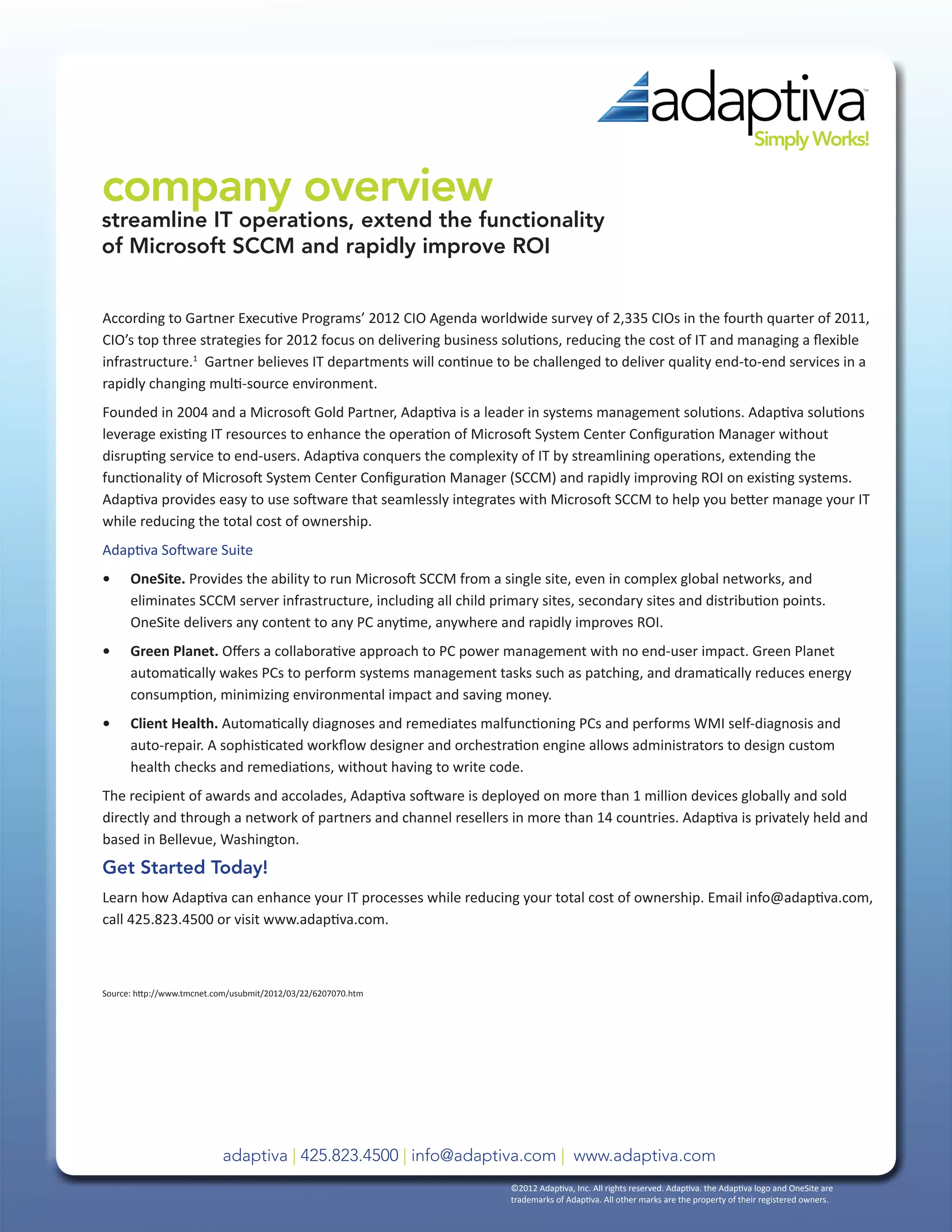 Adaptiva Company Overview | PDF