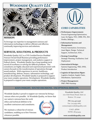Woodside Quality LLC Company Overview | PDF | Management Consulting ...