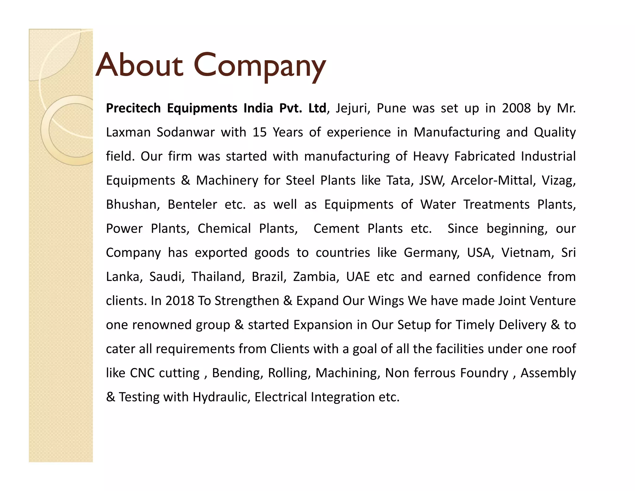 Company presentation precitech equipments india pvt ltd | PDF