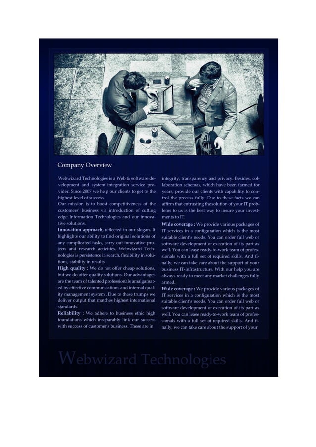 Company profile - Webwizard Technologies | PDF